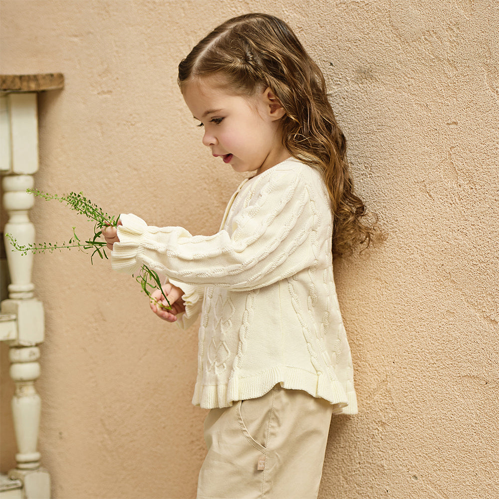 Dave&Bella Kids Girls Pearl White Long Sleeve Soft Cotton Sweater Card ...